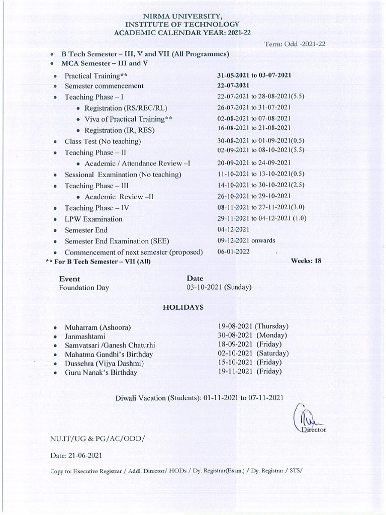 01.academic Calendar For B Tech - III, V and VII, MCA - II and V - Odd ...