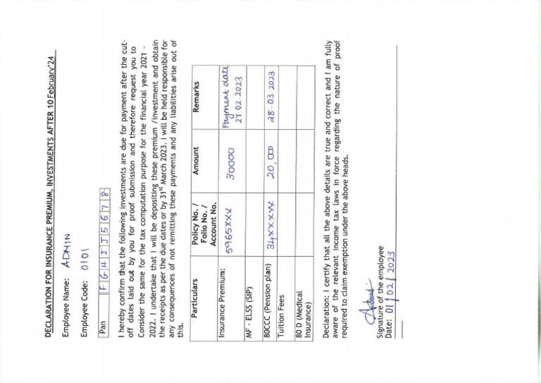 Sample Self Declarartion For Future Declaration | PDF