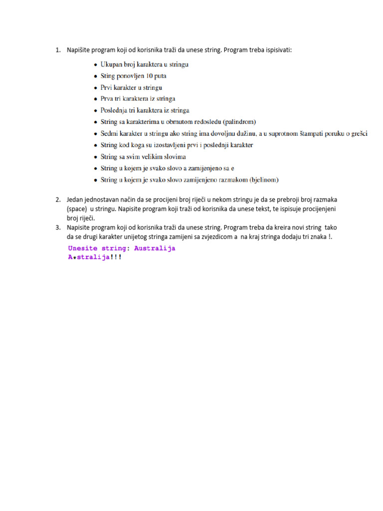 Stringovi Zadaci Vjezbe 1 | PDF