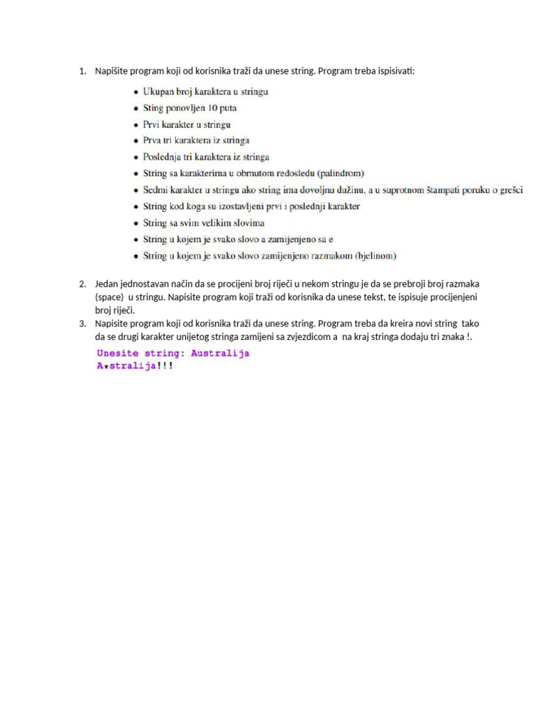 Stringovi Zadaci Vjezbe 1 | PDF