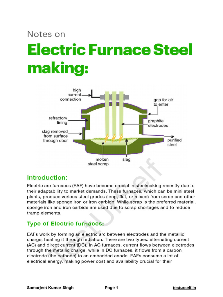 Notes On Electric Furnace Steelmaking 1714159432 | PDF | Steelmaking ...