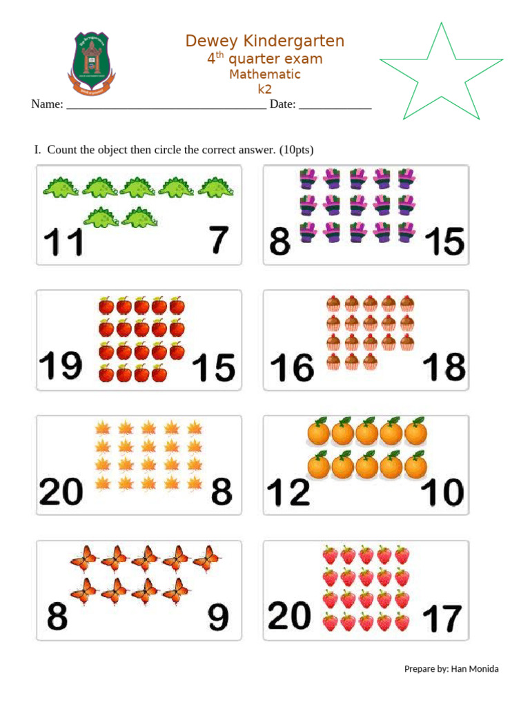 Kindergarten 4th Quarter Math Exam | PDF