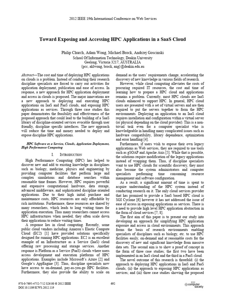 Toward Exposing and Accessing HPC Applications in a SaaS Cloud | PDF | Cloud Computing ...