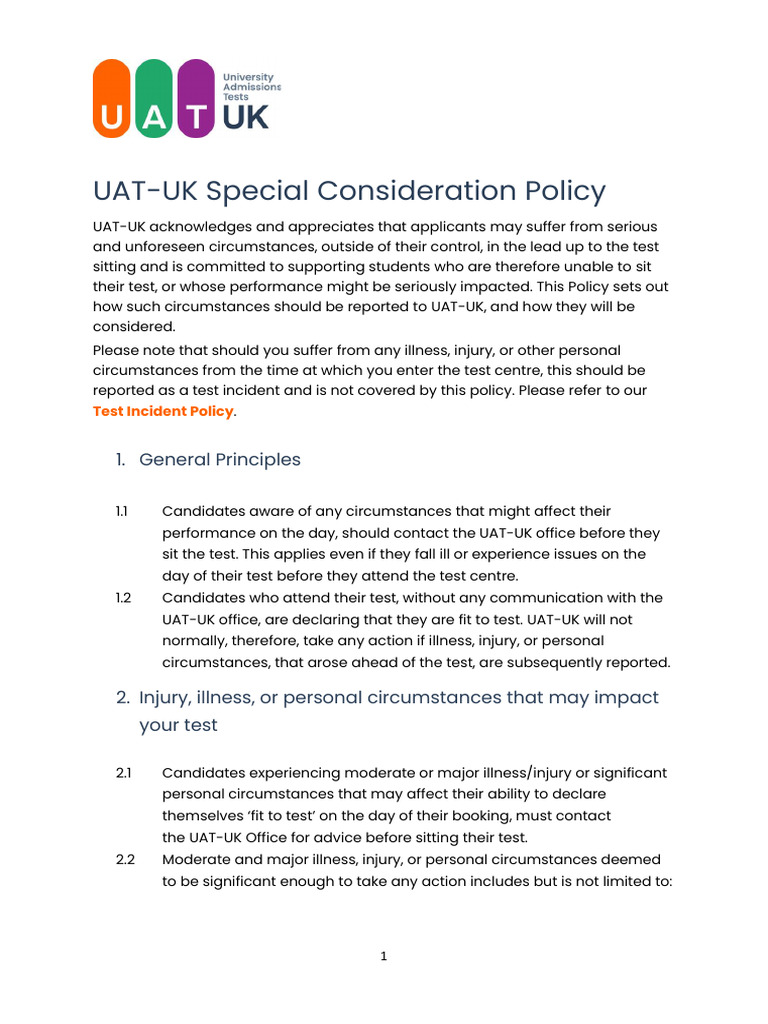 UAT UK Special Consideration Policy | PDF | Common Cold | Medical ...