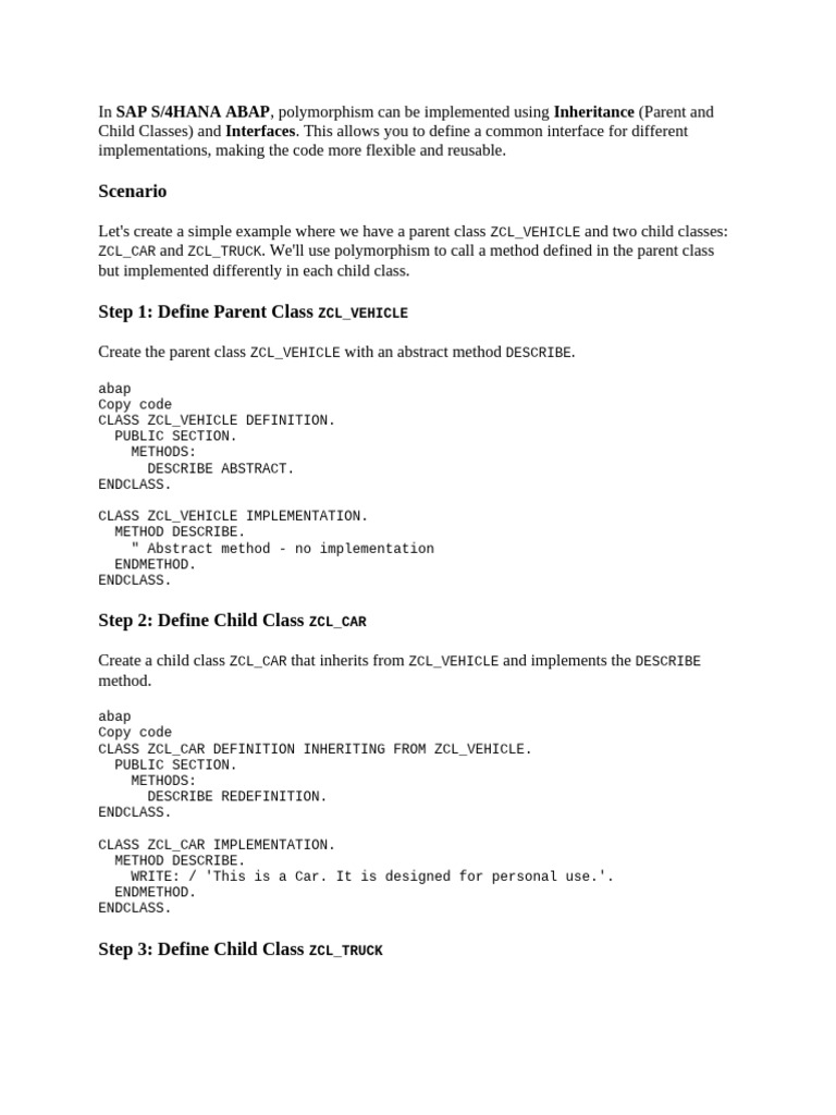 SAP S4hana Polymorpisam Class | PDF | Class (Computer Programming) | Inheritance (Object ...