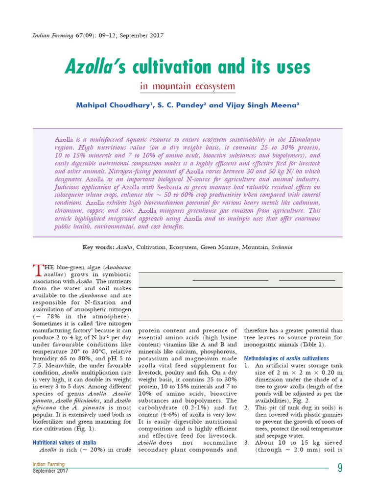 Ojsadmin, 04 - Azolla's Cultivation and Its Uses-11-14-1 | PDF ...