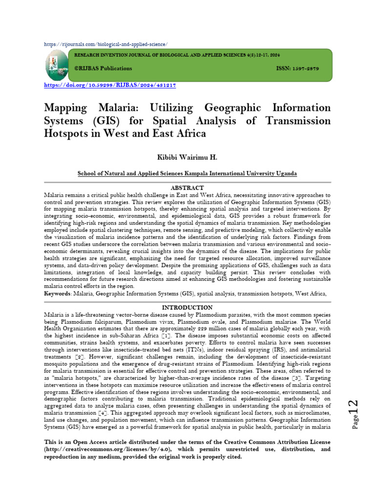 Mapping Malaria: Utilizing Geographic Information Systems (GIS) for Spatial Analysis of ...