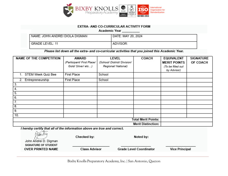 Extracurricular Activity Report 2024 | PDF