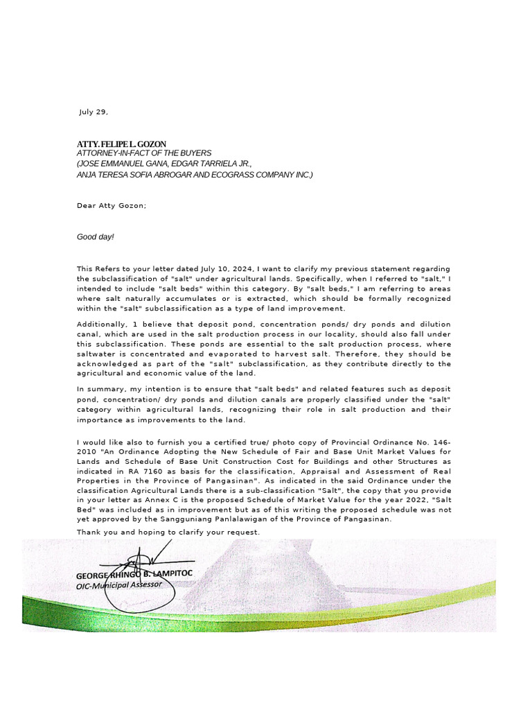 Dasol Assessor's Letter Response | PDF | Agriculture