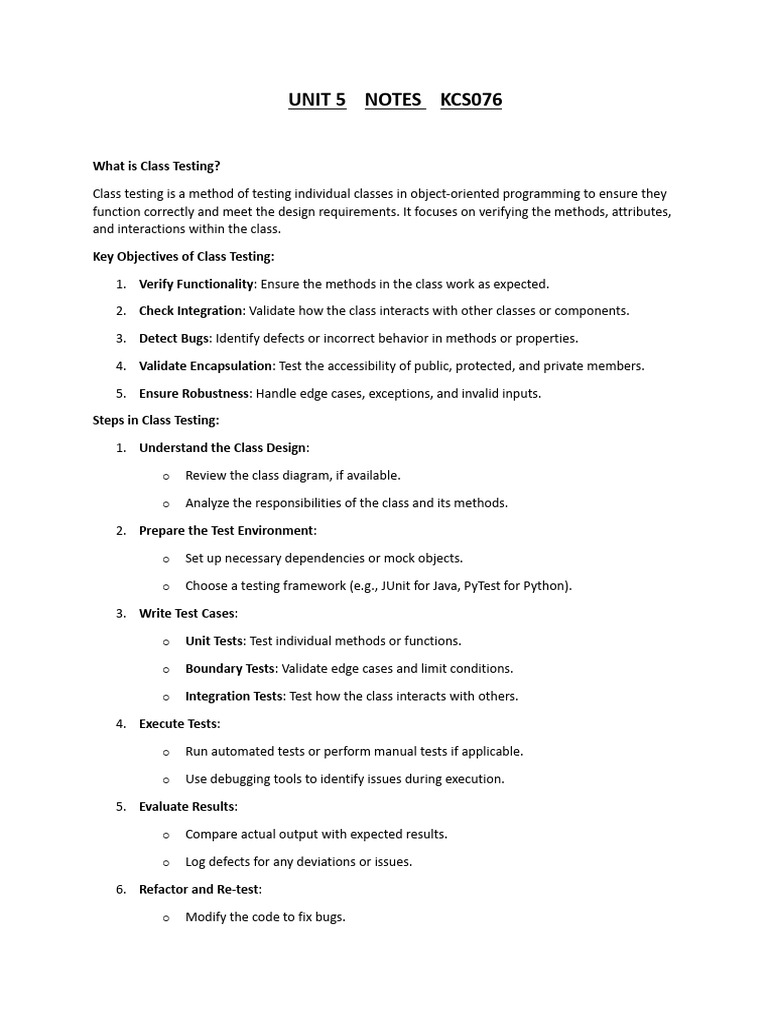 Unit 5 - Notes - KCS076 | PDF | Software Testing | Class (Computer ...