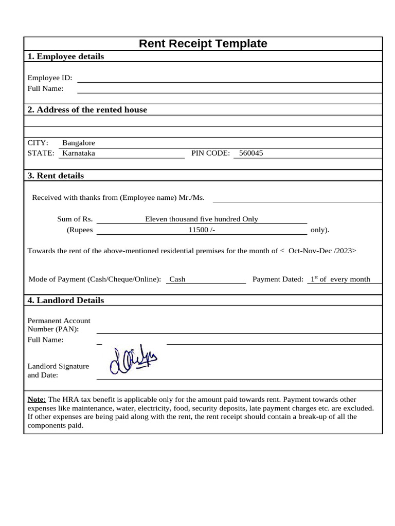 Rent Receipt Template QTR | PDF