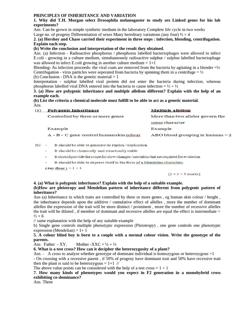 Pyqs - Principles of Inheritance and Variation-1 | PDF | Dominance (Genetics) | Genetic Linkage