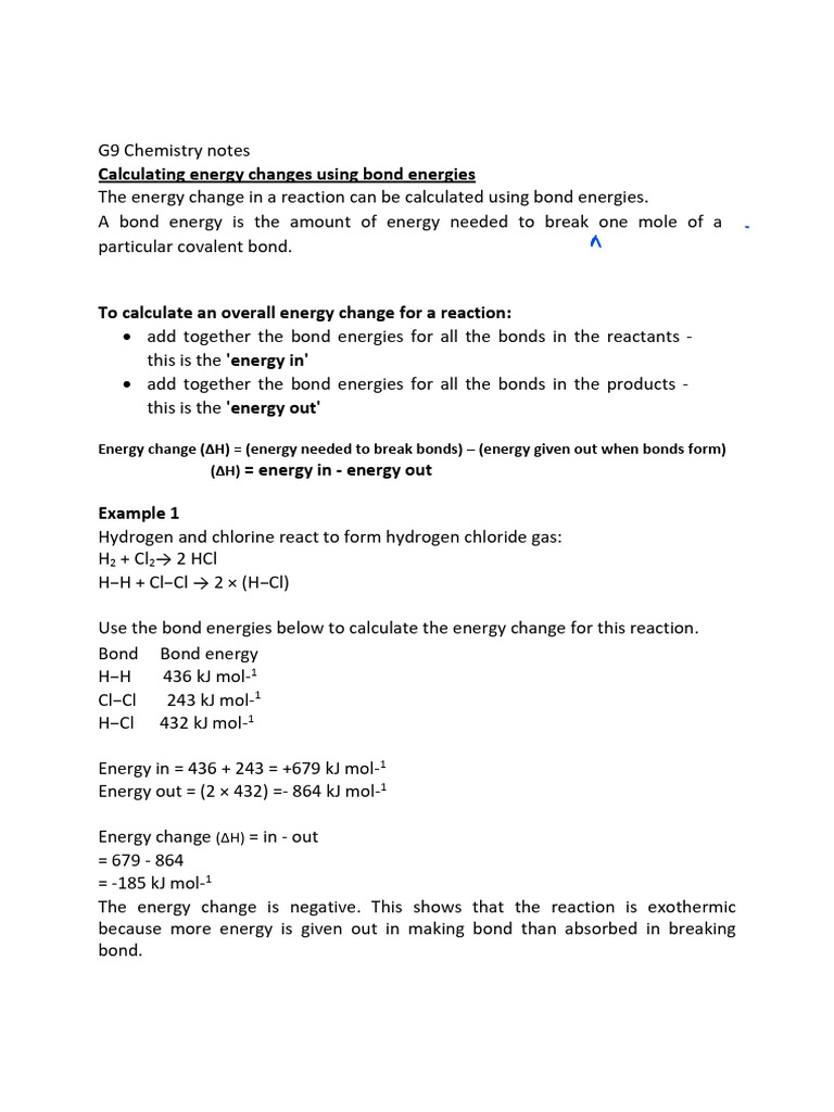 Calculating energy changes using bond energies(ENERGETICS NOTES 2 ...