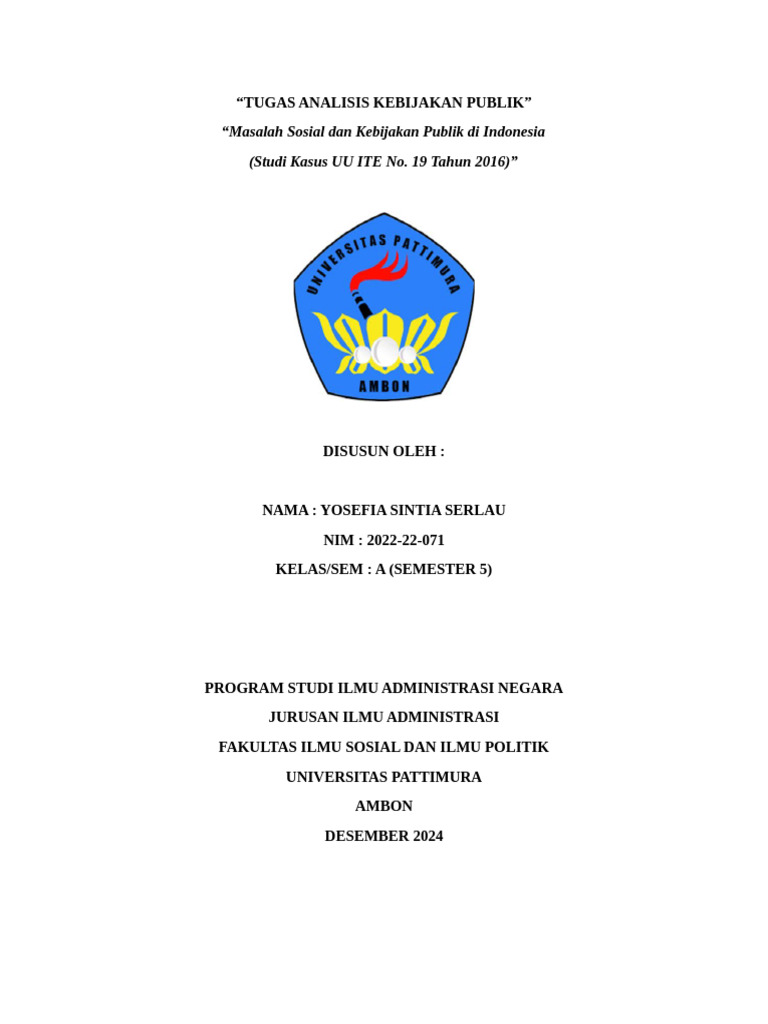 Tugas Analisis Kebijakan Publik - Yosefia S Serlau | PDF