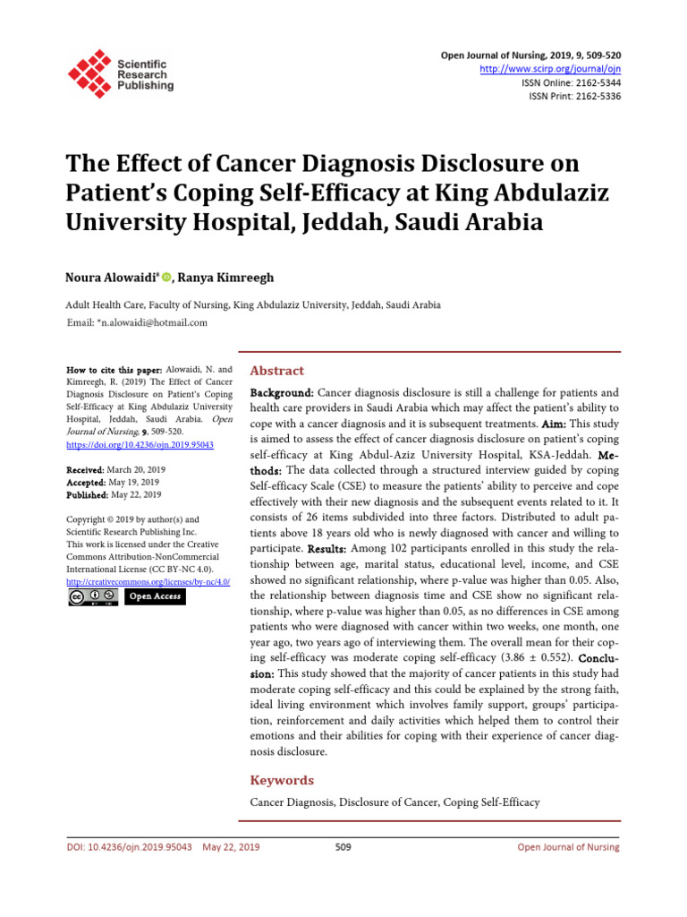 The Effect of Cancer Diagnosis Disclosure On Patie | PDF | Self ...