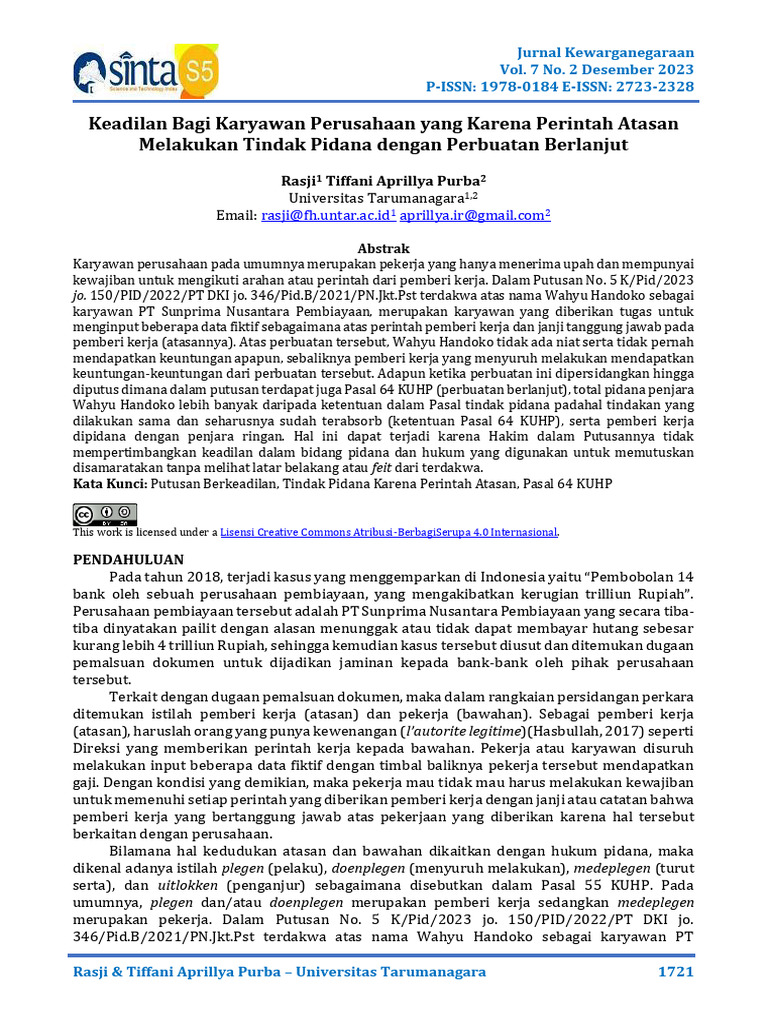 Keadilan Bagi Karyawan Perusahaan Yang Karena Perintah Atasan Melakukan ...