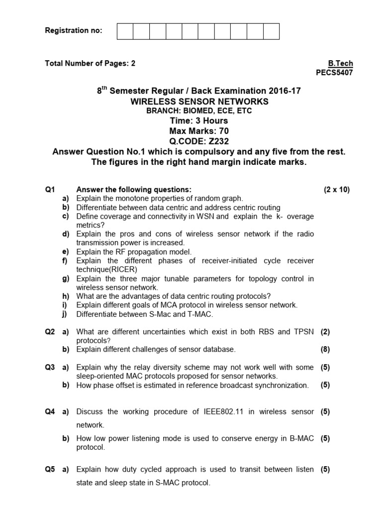 Btech 8 Sem Pecs5407 Wireless Sensor Networks v3 2017 | PDF | Wireless Sensor Network | Network ...