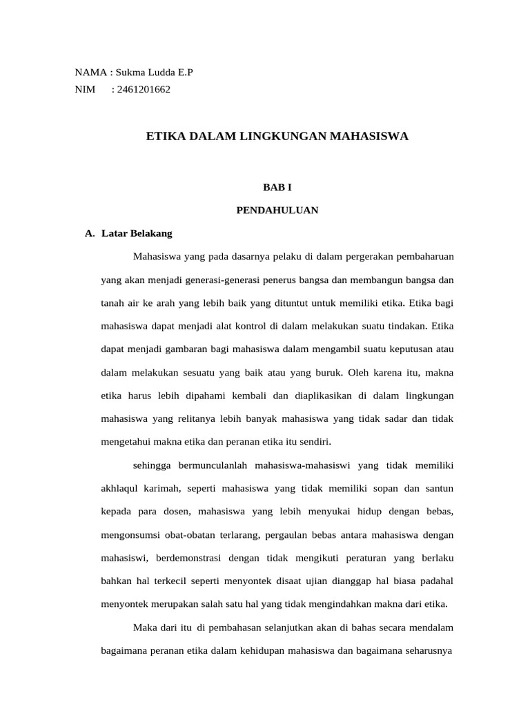 Etika Mahasiswa: Membangun Karakter Baik | PDF