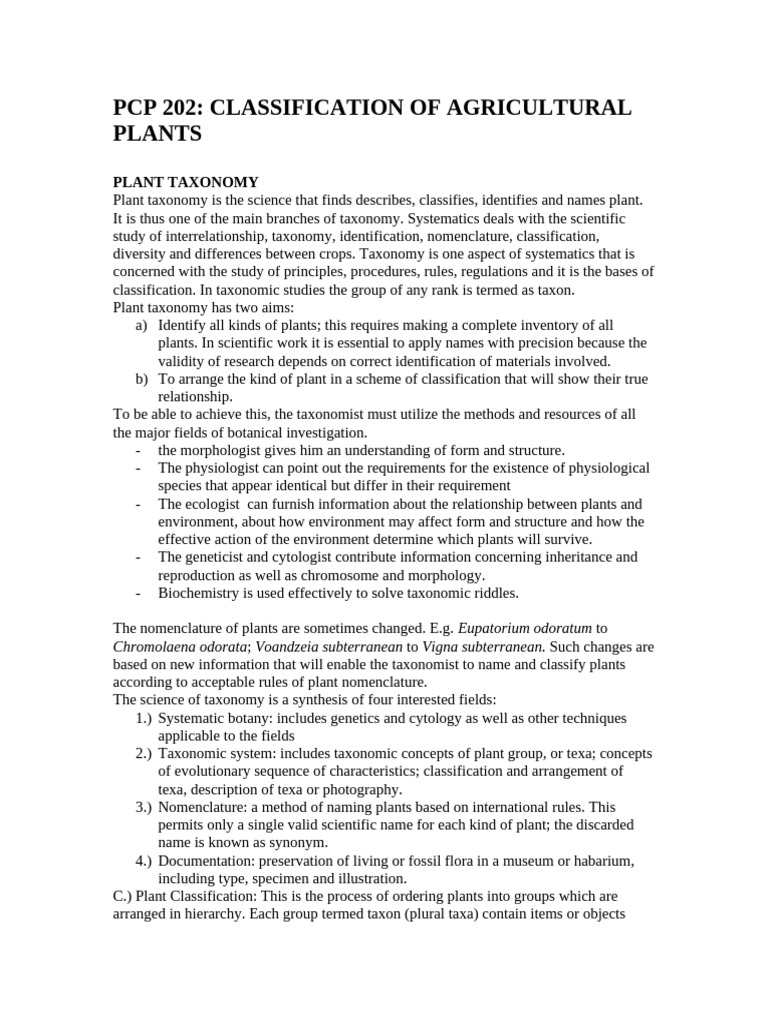 PCP 202 Lecture Notes 19 July 10 | PDF | Taxonomy (Biology) | Genus