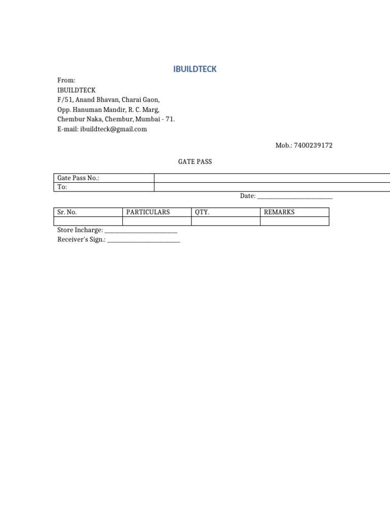 IBUILDTECK Gate Pass Template | PDF
