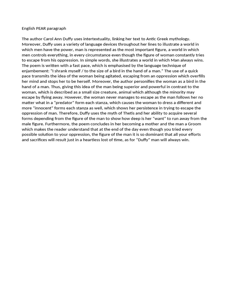 Analyzing Duffy's PEAR Paragraphs | PDF