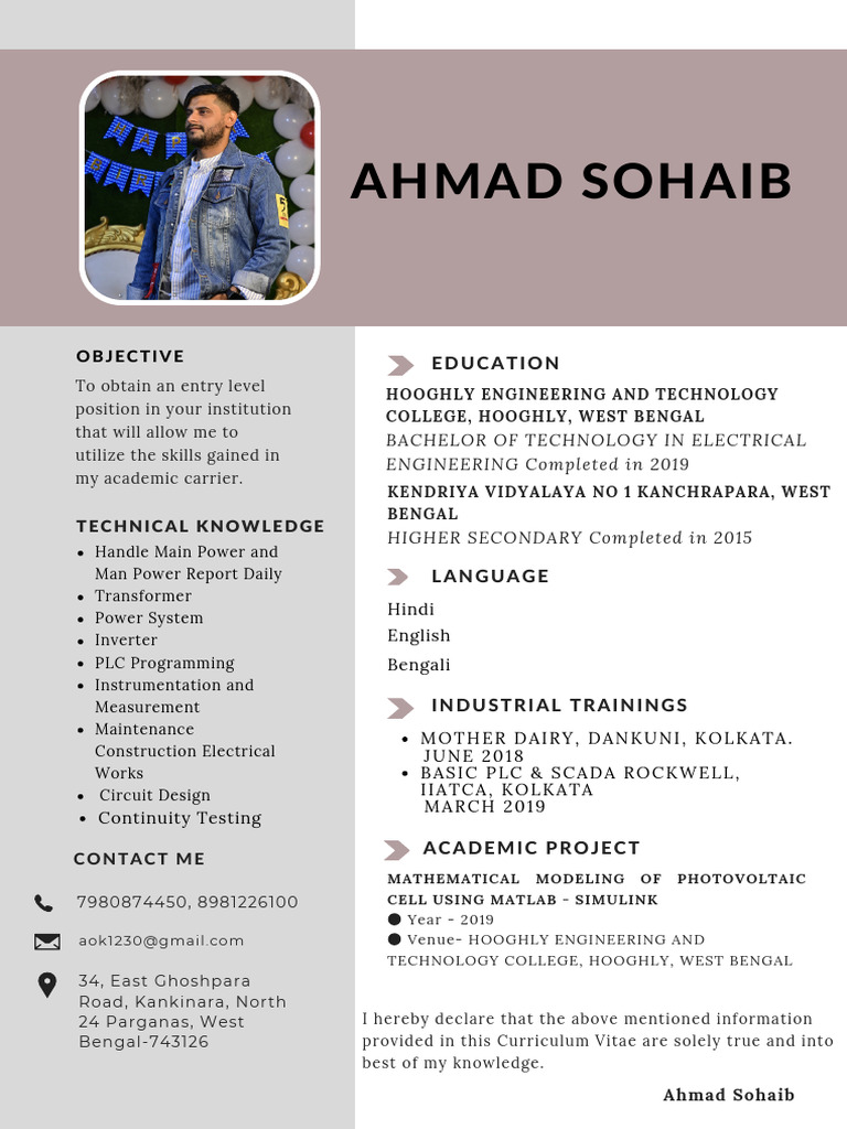 Ahmad Sohaib - Fresher | PDF