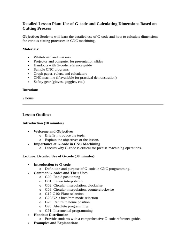LP_Use of G-code and Calculating Dimensions Based on Cutting Process | PDF | Numerical Control