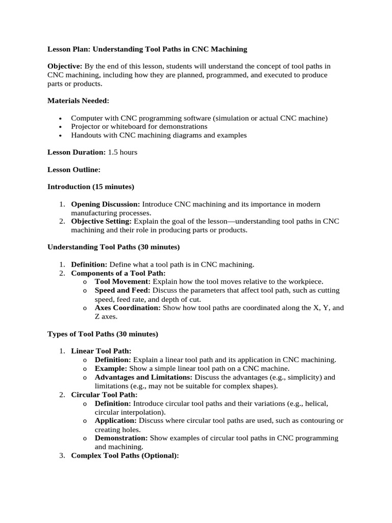 CNC Machining Tool Paths Lesson Plan | PDF | Numerical Control | Machining