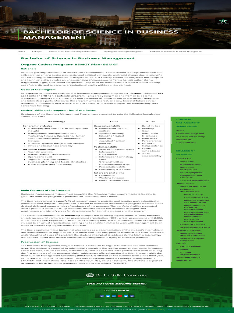 Bachelor of Science in Business Management | PDF | Science | Knowledge