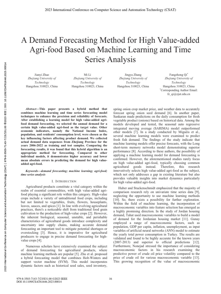 A Demand Forecasting Method for High Value-Added Agri - Food Based on Machine Learning and Time ...