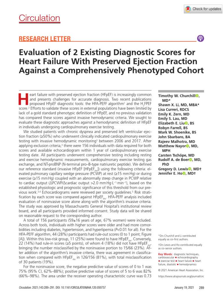 HFpEF Diagnostic Score Evaluation | PDF | Cardiology | Heart Failure
