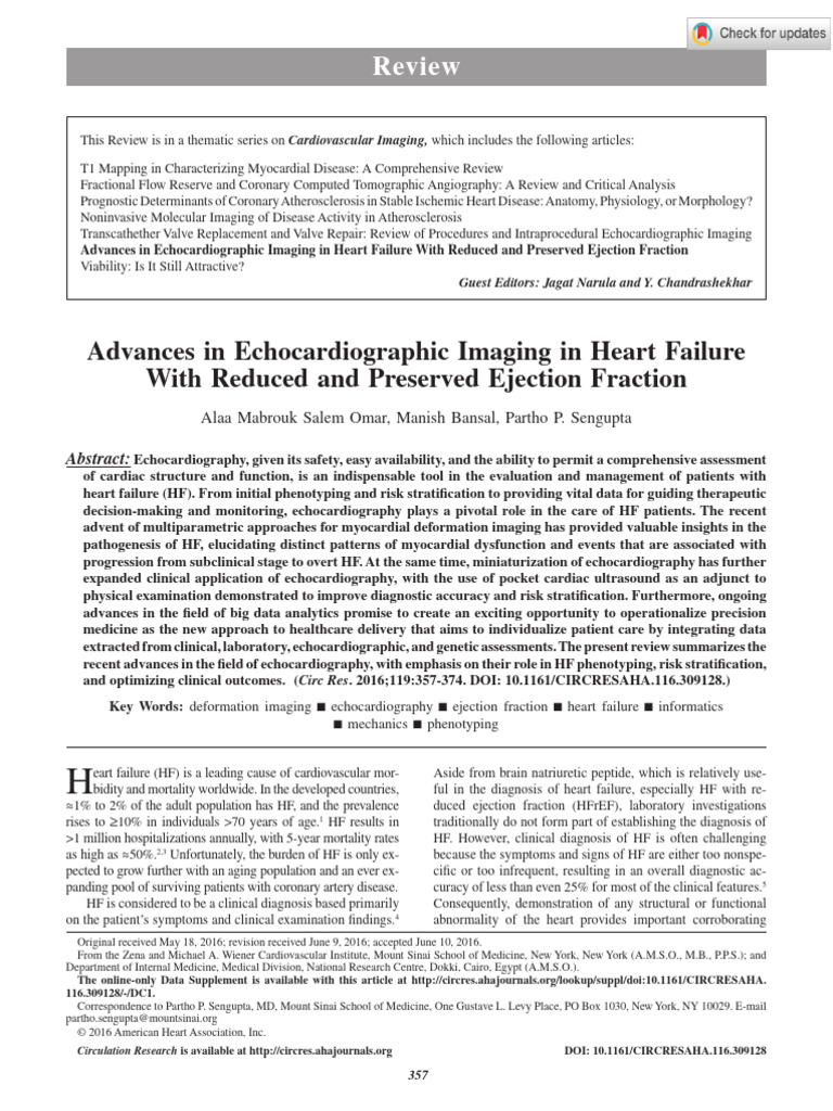 Advances in Echocardiographic Imaging in Heart Failure With Reduced and Preserved Ejection ...