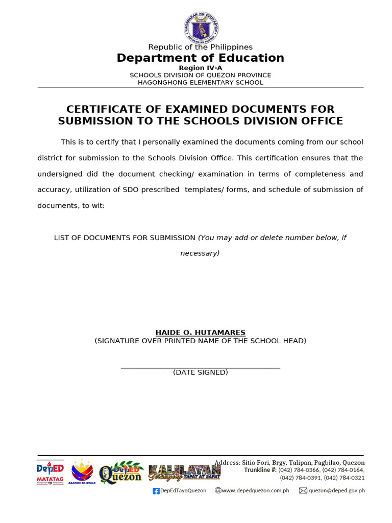 Certificate of Enrolment -4Ps | PDF