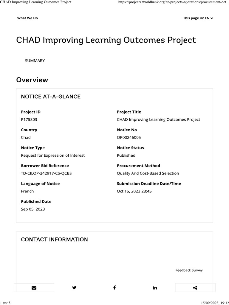 Chad Learning Outcomes Improvement Project | PDF