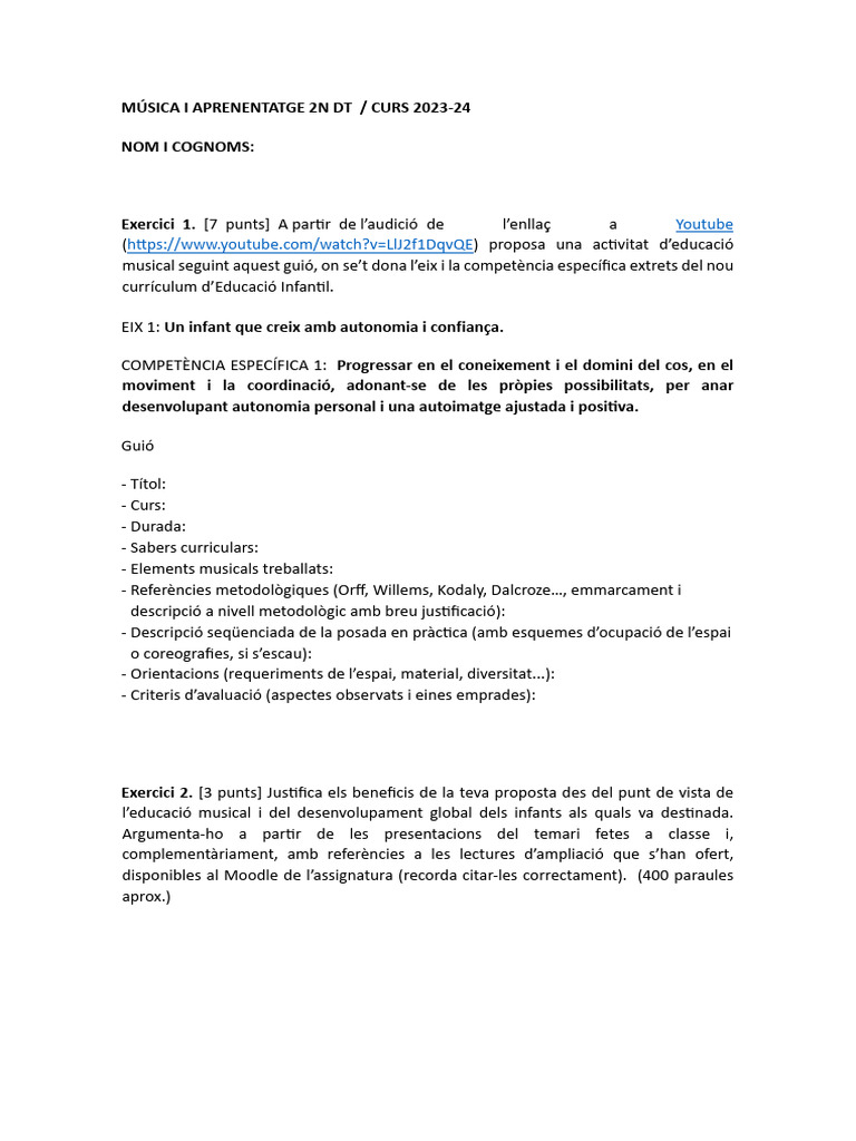 Música i Aprenentatge 2n DT MODEL EXAMEN ...