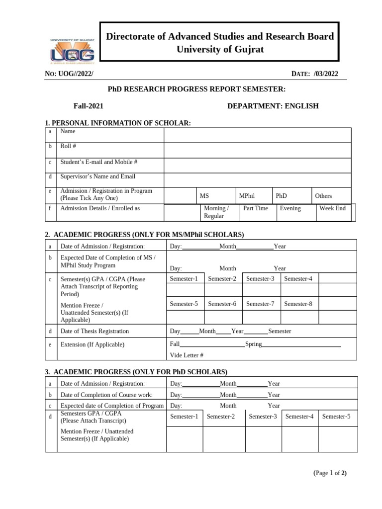 Approved Progress Report Performa | PDF | Thesis | Educational ...