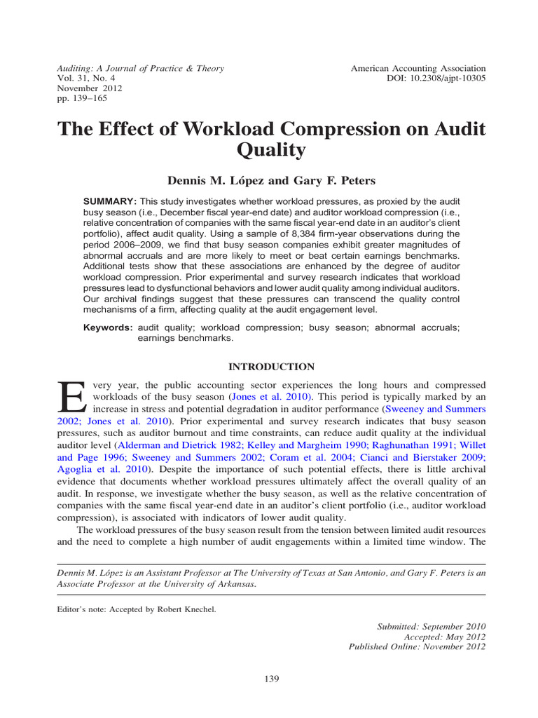 Effect of Workload Compression On Audit Quality | PDF | Audit ...