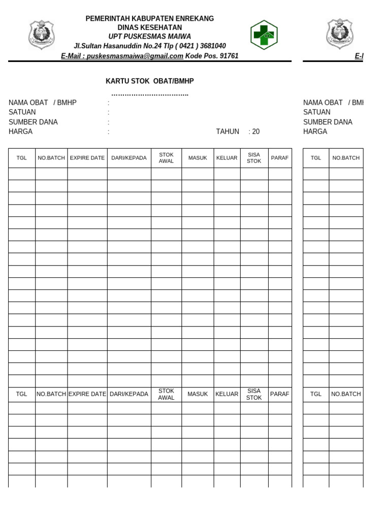 Kartu Stok Obat Puskesmas Maiwa | PDF