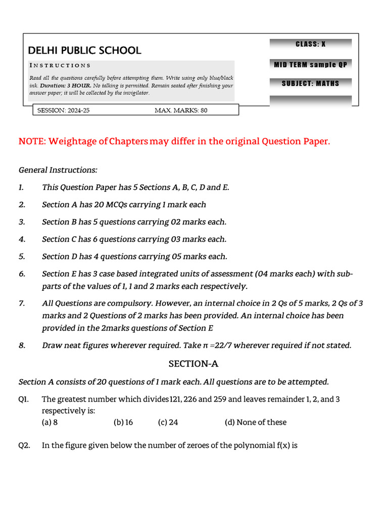 MT Sample QP X Maths 202425 Patna | PDF