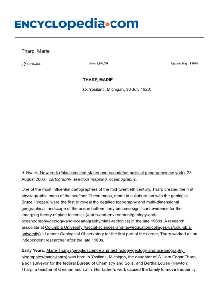 Marie Tharp Encyclopedia.com | PDF | Earth Sciences | Physical Geography