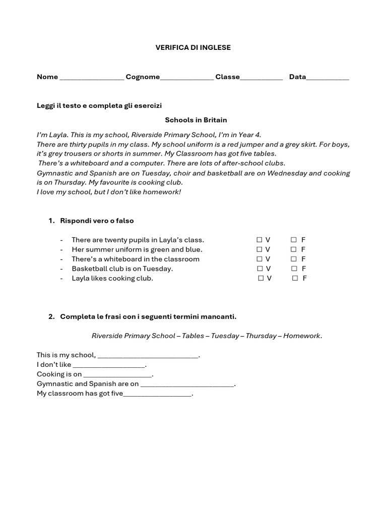 Verifica Di Inglese | PDF