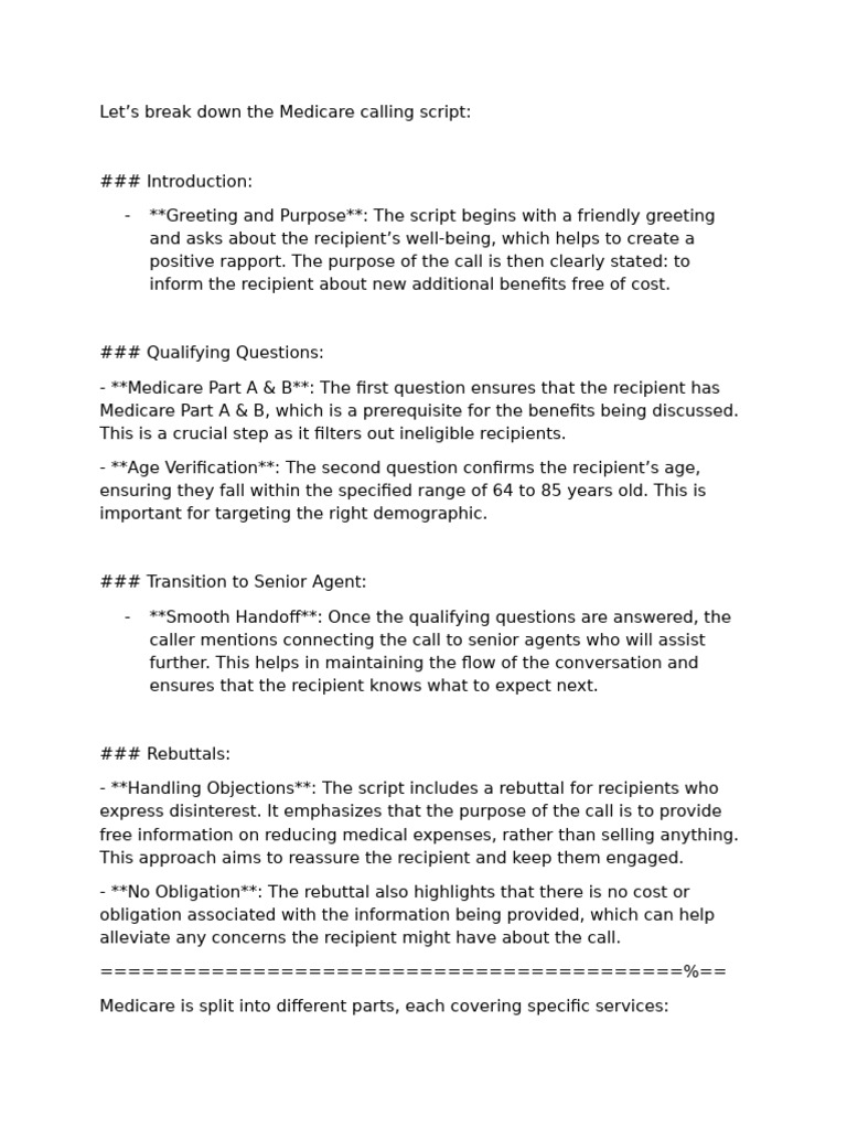 Medicare Calling Script Breakdown | PDF | Medicare (United States ...