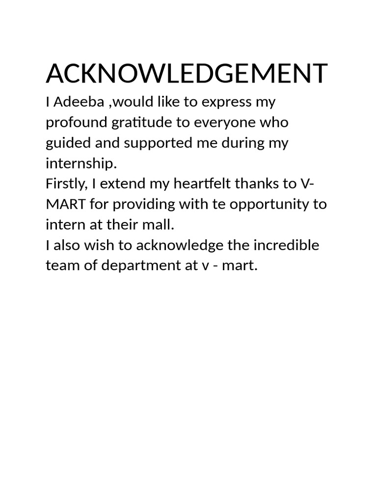 Acknowledgement I Adeeba | PDF
