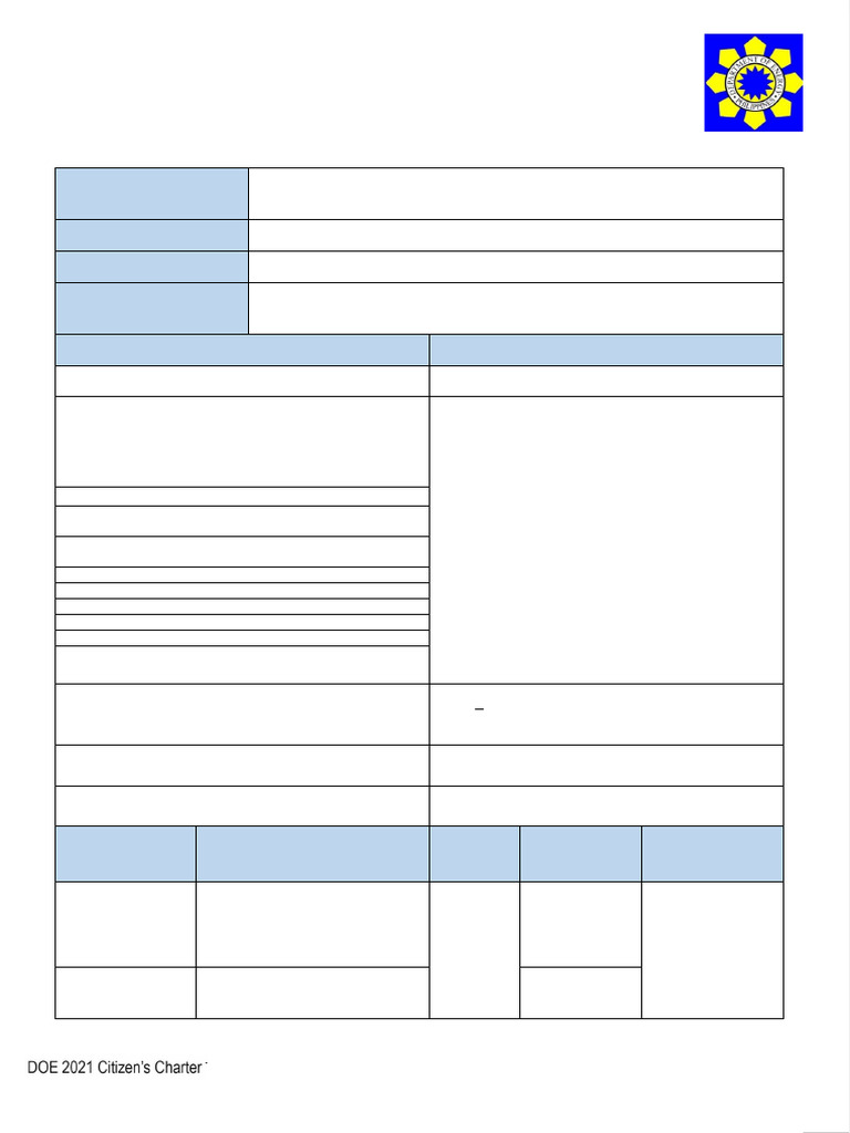 Clearance To Undertake SIS - DOE EPIMB 2021 Citizens Charter | PDF