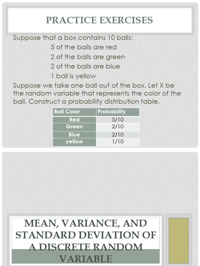 Mean Variance And Standard Deviation Of A Discrete Random Variable 5638
