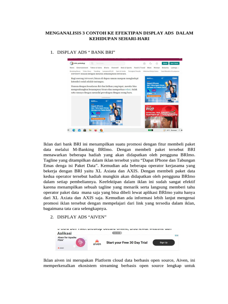 MENGANALISIS 3 CONTOH KE EFEKTIPAN DISPLAY ADS DALAM KEHIDUPAN SEHARI | PDF