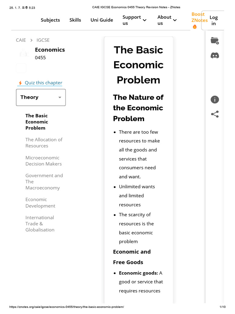 CAIE IGCSE Economics 0455 Theory Revision Notes - ZNotes | PDF | Cost ...