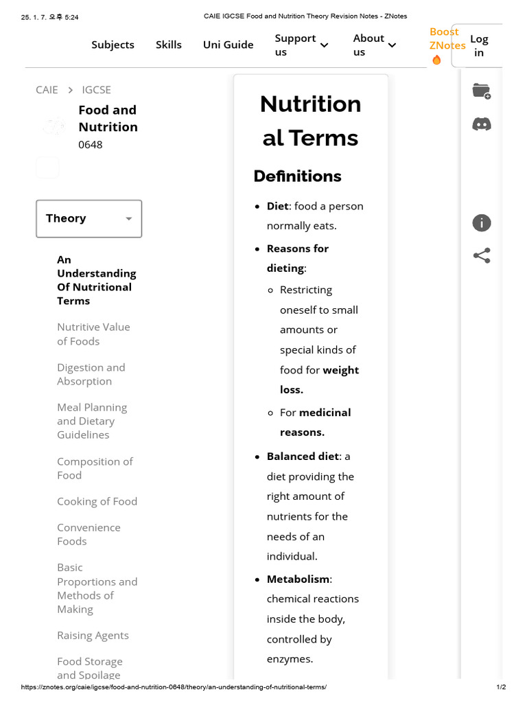 CAIE IGCSE Food and Nutrition Theory Revision Notes - ZNotes | PDF ...