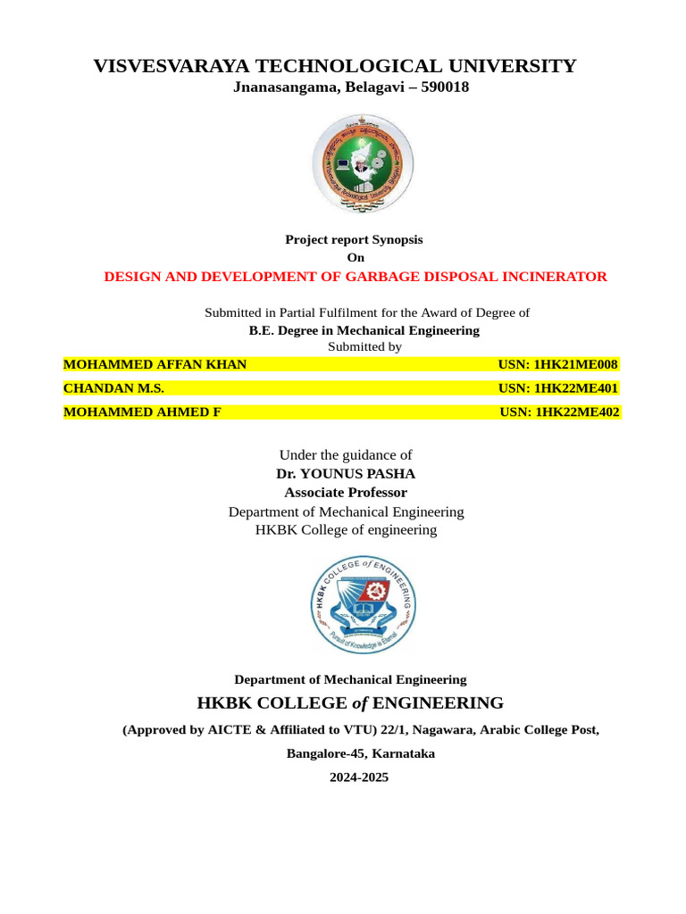 Project Synopsis Template | PDF | Incineration | Combustion