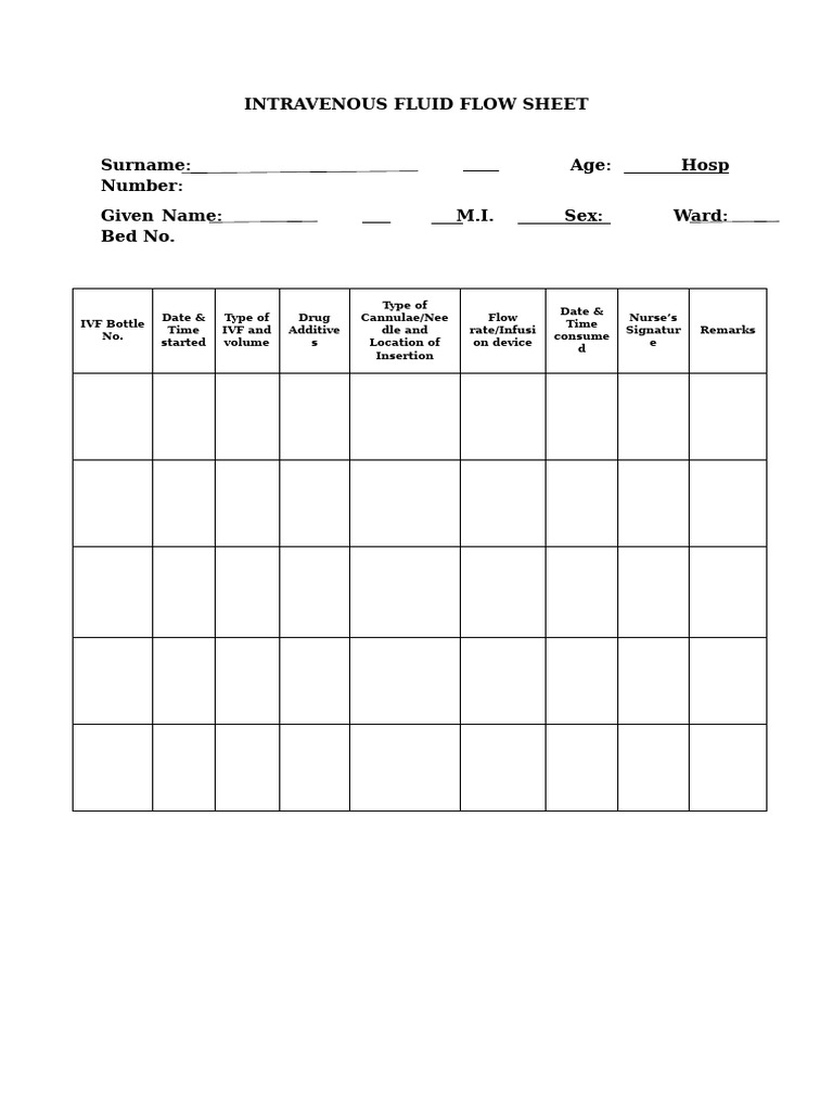 INTRAVENOUS-FLUID-FLOW-SHEET 2 | PDF